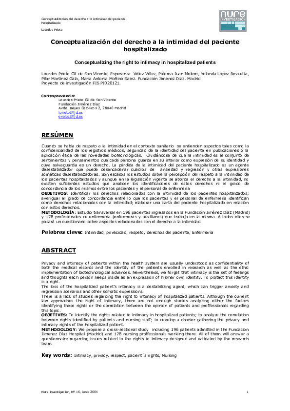 (PDF) Conceptualización del derecho a la intimidad del paciente ...