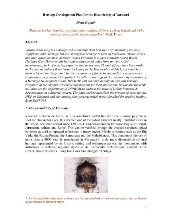 (PDF) Heritage Development Plan for Varanasi for Context