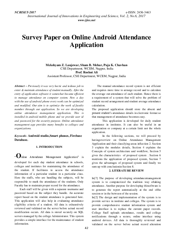 (PDF) Survey Paper on Online Android Attendance Application