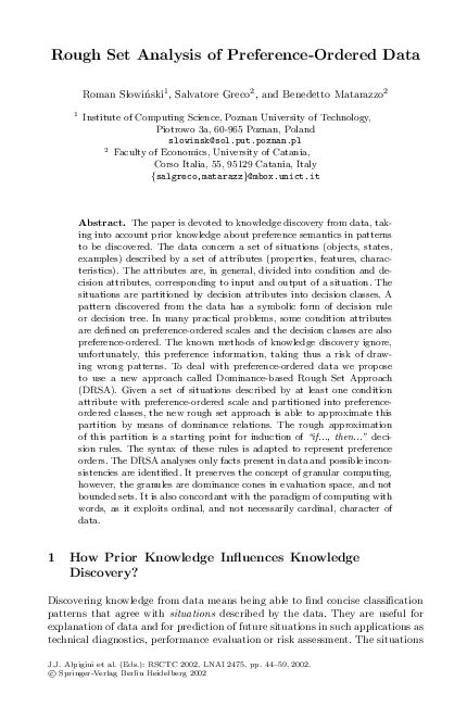 (PDF) Rough Set Analysis of Preference-Ordered Data