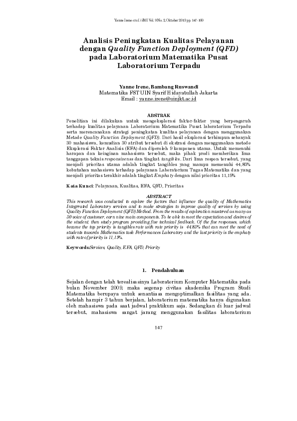 (PDF) Analisis Peningkatan Kualitas Pelayanan dengan Quality Function Deployment (QFD) pada ...