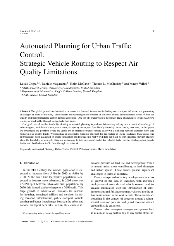 (PDF) Automated planning for Urban traffic control: Strategic vehicle ...