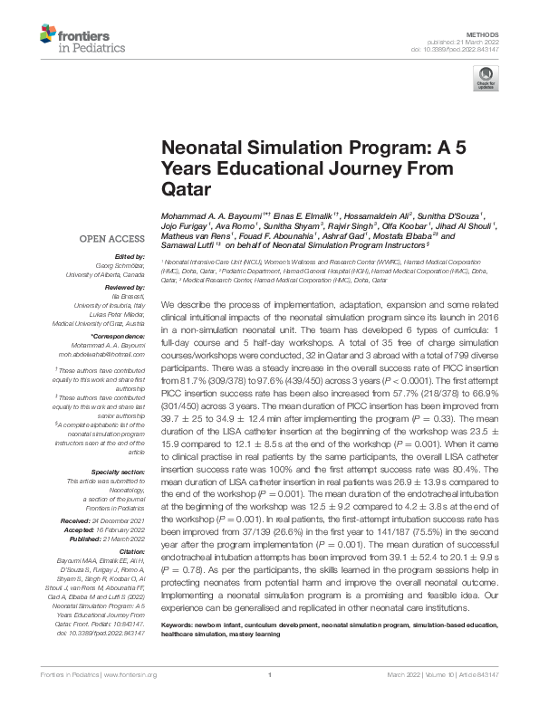(PDF) Neonatal Simulation Program: A 5 Years Educational Journey From Qatar