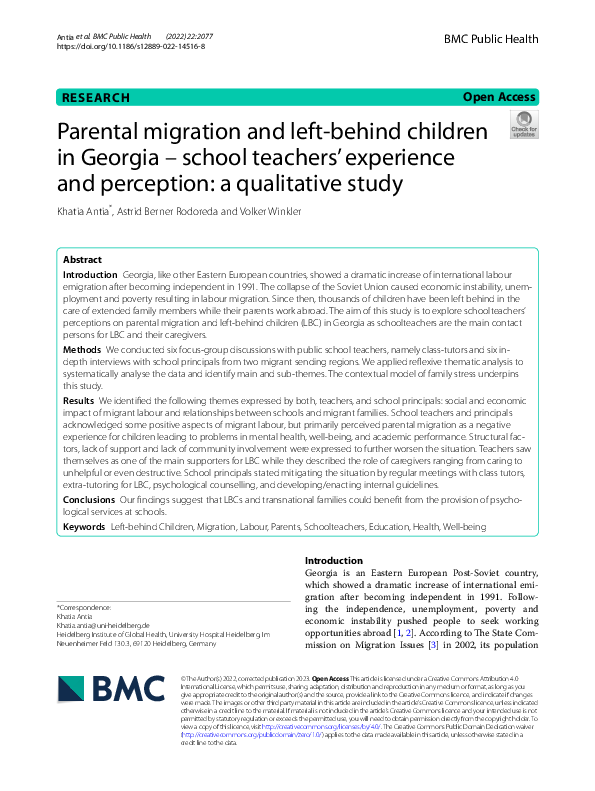 (PDF) Parental migration and left-behind children in Georgia – school ...