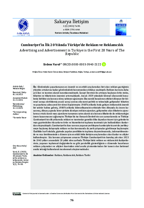 (PDF) Cumhuriyet'in İlk 20 Yılında Türkiye'de Reklam ve Reklamcılık ...