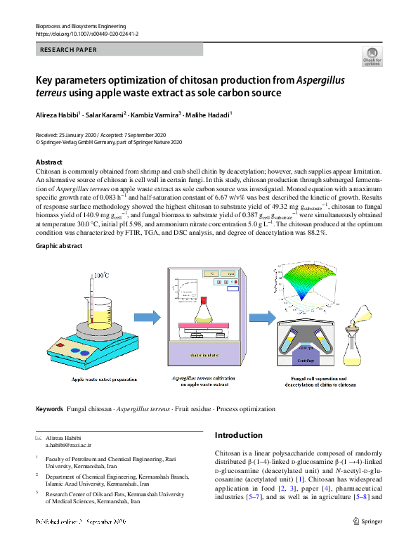 (PDF) Key parameters optimization of chitosan production from Aspergillus terreus using apple ...