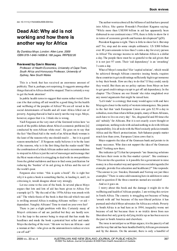 (PDF) Dead Aid: Why Aid is Not Working and How There is Another Way for ...