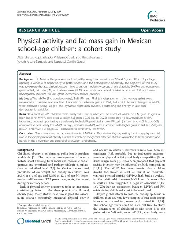 (PDF) Physical activity and fat mass gain in Mexican school-age ...