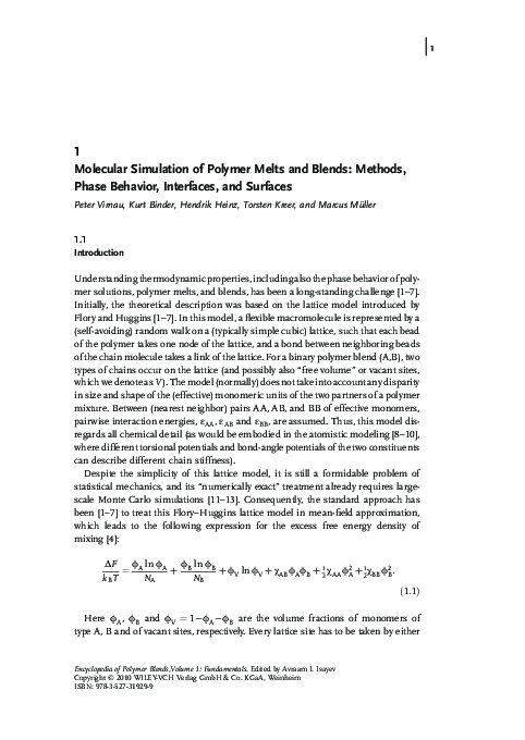 (PDF) Molecular Simulation of Polymer Melts and Blends: Methods, Phase ...