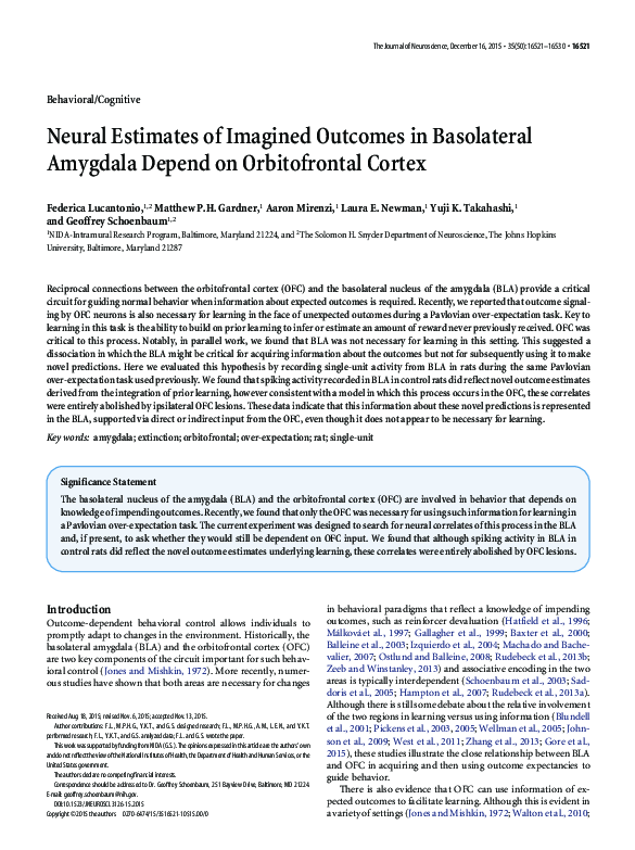 (PDF) Neural Estimates of Imagined Outcomes in Basolateral Amygdala ...