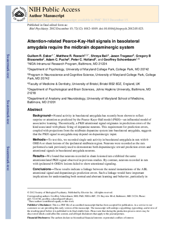 (PDF) Attention-Related Pearce-Kaye-Hall Signals in Basolateral ...