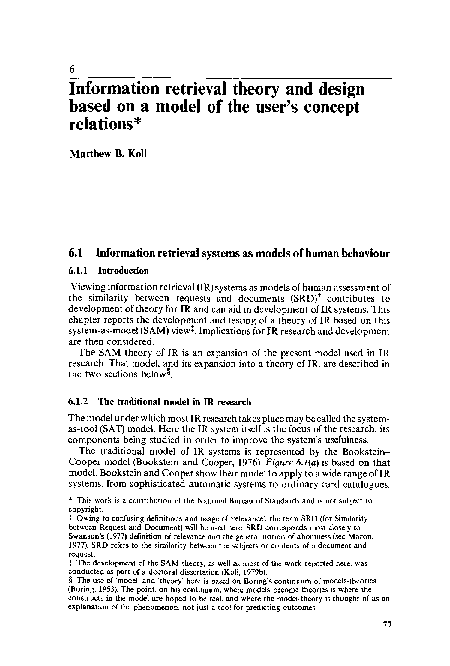 (PDF) Information retrieval theory and design based on a model of the ...