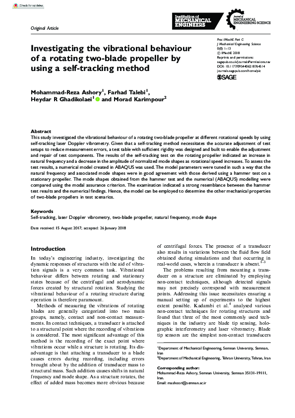 (PDF) Investigating the vibrational behaviour of a rotating two-blade propeller by using a self ...