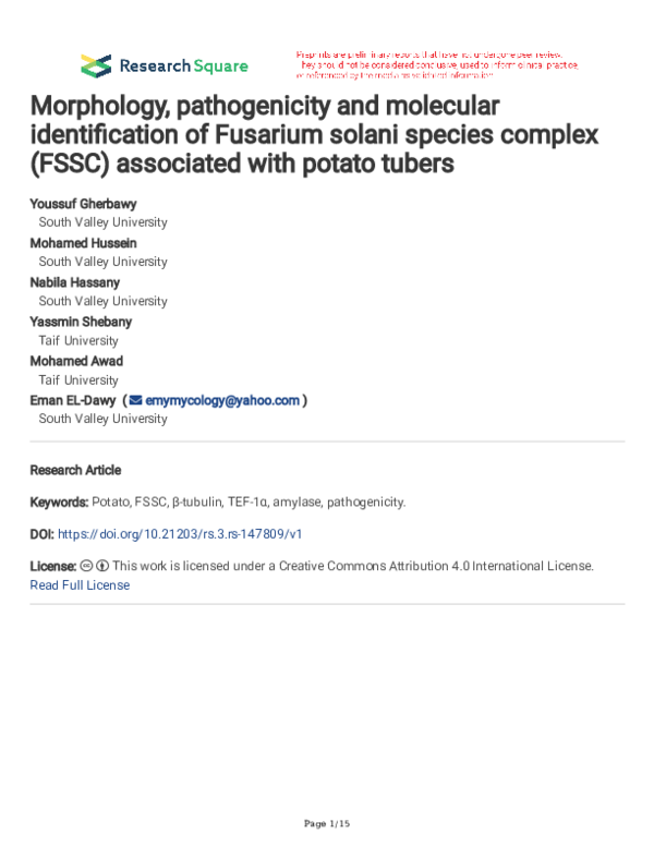 (PDF) Morphology, pathogenicity and molecular identification of ...