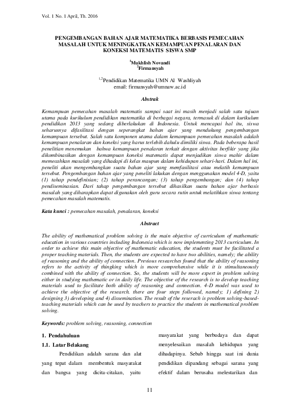 (PDF) Pengembangan Bahan Ajar Matematika Berbasis Pemecahan Masalah Untuk Meningkatkan Kemampuan ...
