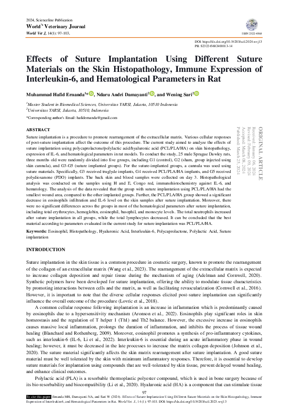 (PDF) Effects of Suture Implantation Using Different Suture Materials ...