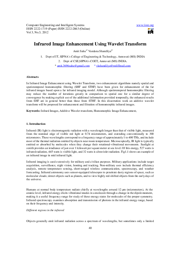 (PDF) Infrared Image Enhancement Using Wavelet Transform