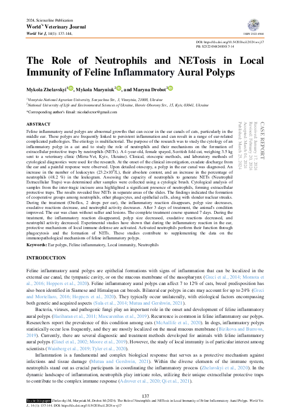 (PDF) The Role of Neutrophils and NETosis in Local Immunity of Feline ...