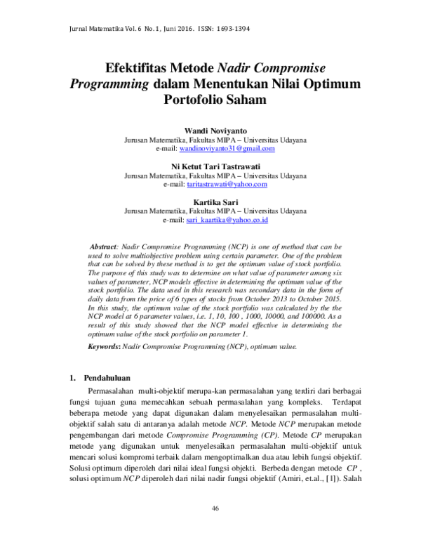 (PDF) Efektifitas Metode Nadir Compromise Programming dalam Menentukan Nilai Optimum Portofolio ...