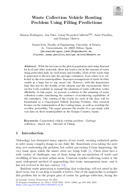 (PDF) Waste Collection Vehicle Routing Problem Using Filling Predictions