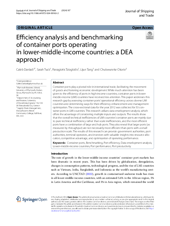 Pdf Efficiency Analysis And Benchmarking Of Container Ports Operating In Lower Middle Income