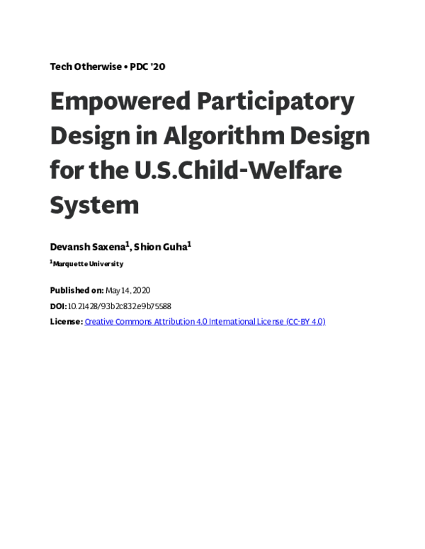 (PDF) Empowered Participatory Design in Algorithm Design for the U.S ...