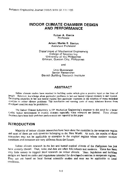 (PDF) Indoor Climate Chamber Design and Performance