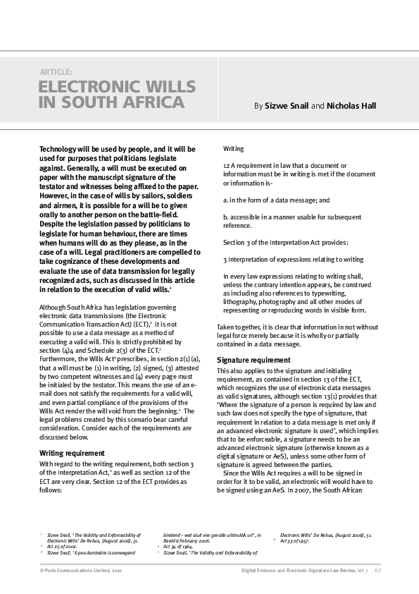 (PDF) Electronic wills in South Africa