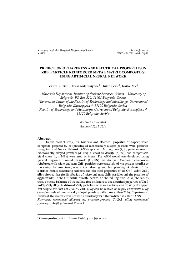 (PDF) Prediction of hardness and electrical properties in ZrB2 particle reinforced metal matrix ...