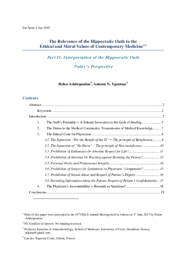 (PDF) The relevance of the Hippocratic Oath to the ethical and moral ...