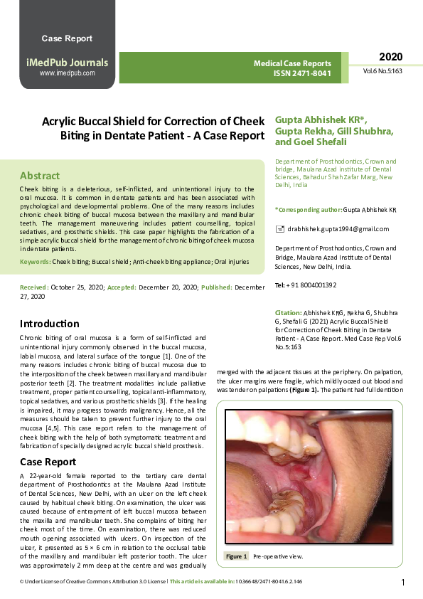 (PDF) Acrylic Buccal Shield for Correction of Cheek Biting in Dentate ...