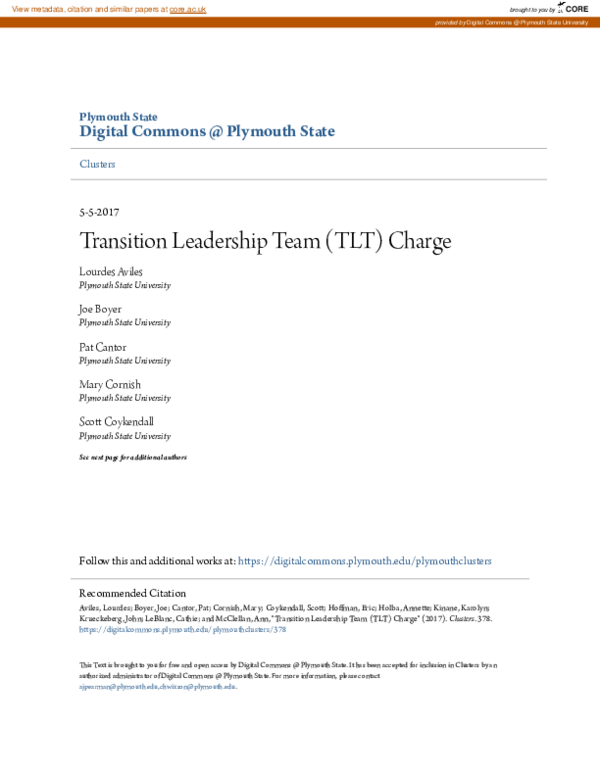 (PDF) Transition Leadership Team (TLT) Charge