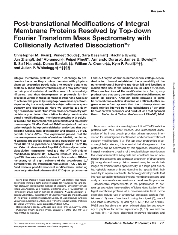 (PDF) Post-translational Modifications of Integral Membrane Proteins ...