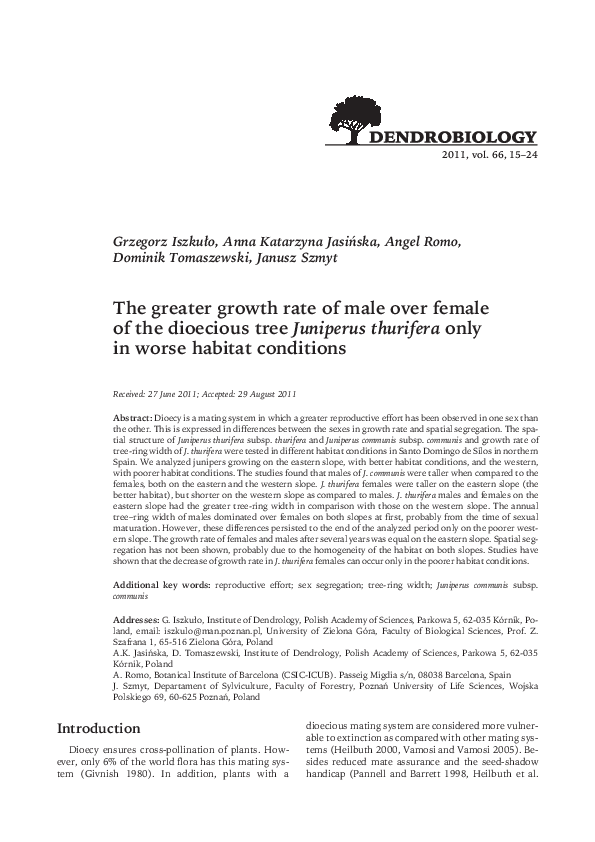 (PDF) The greater growth rate of male over female of the dioecious tree ...