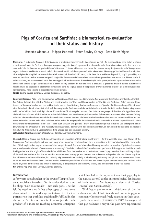 (PDF) Pigs of Sardinia and Corsica: a biometrical re-evaluation of their status and history ...
