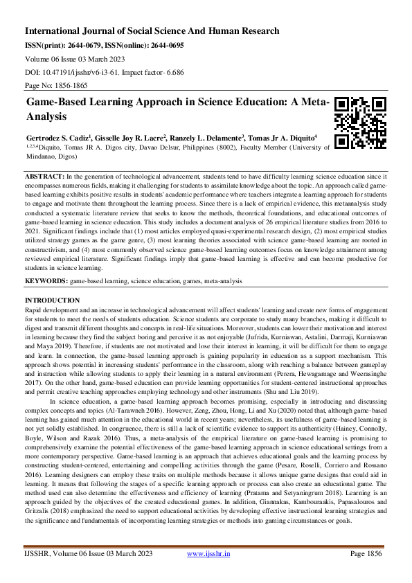(PDF) Game-Based Learning Approach in Science Education: A Meta-Analysis