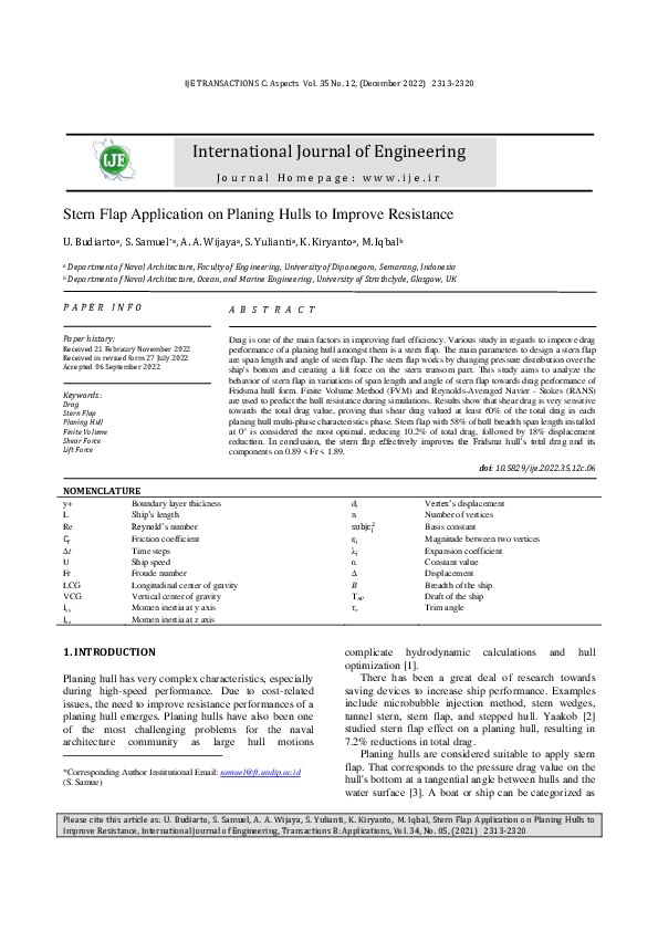 (PDF) Stern Flap Application on Planing Hulls to Improve Resistance