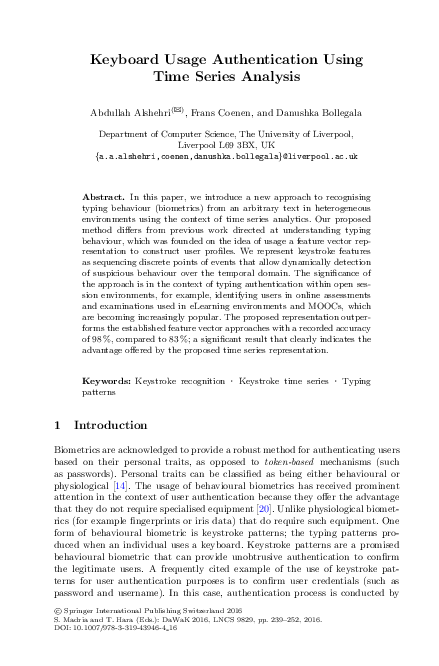 (PDF) Keyboard Usage Authentication Using Time Series Analysis