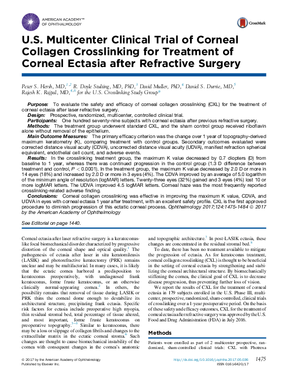 (PDF) U.S. Multicenter Clinical Trial of Corneal Collagen Crosslinking ...