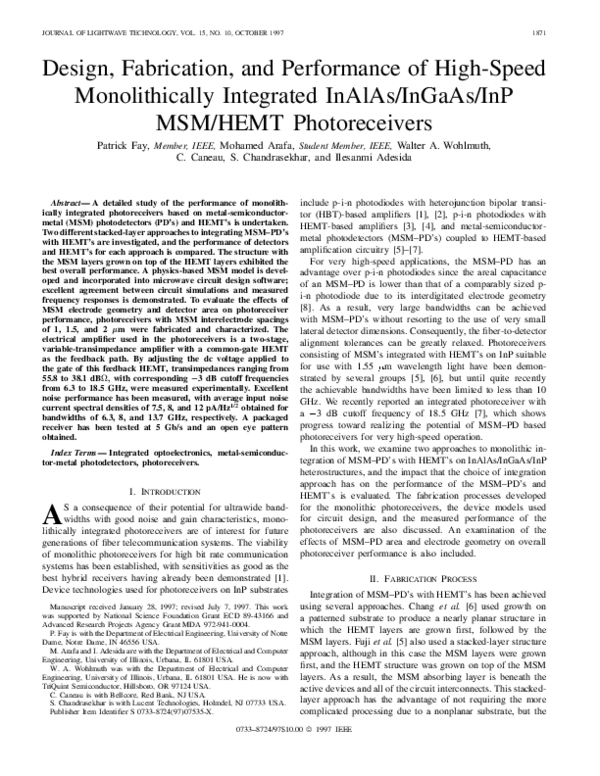 (PDF) Design, fabrication, and performance of high-speed monolithically ...