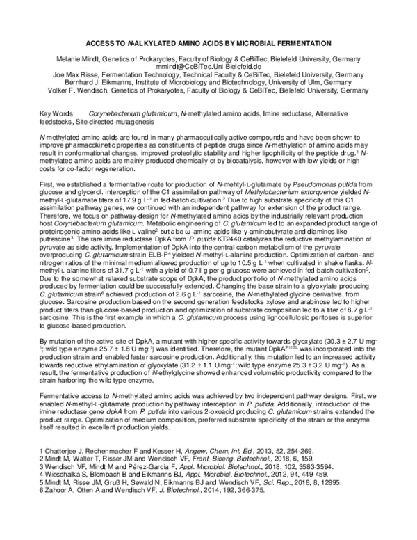 (PDF) Access to N-alkylated amino acids by microbial fermentation