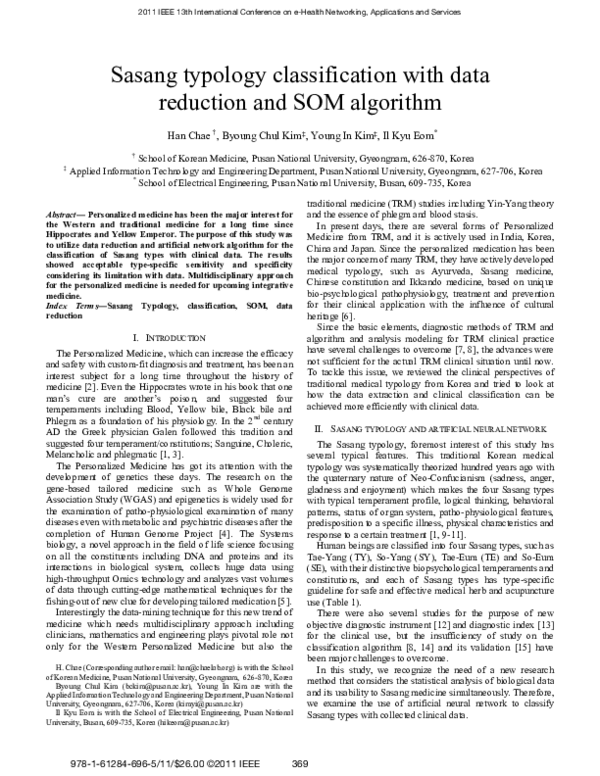 (PDF) Sasang typology classification with data reduction and SOM algorithm