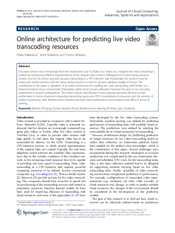 (PDF) Online architecture for predicting live video transcoding resources