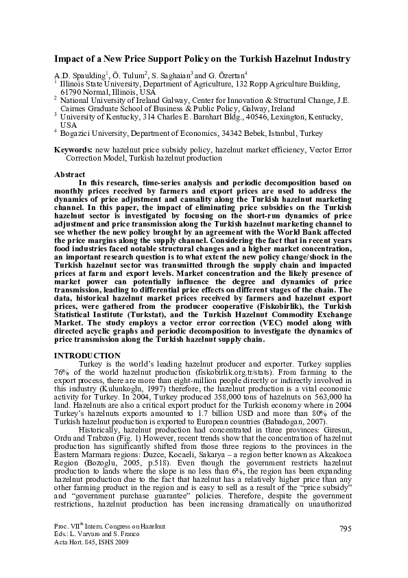 (PDF) Impact of a New Price Support Policy on the Turkish Hazelnut Industry