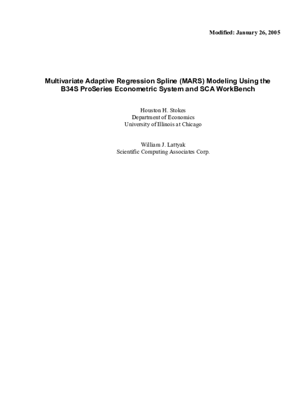 (PDF) Multivariate Adaptive Regression Spline (MARS) Modeling Using the B34S ProSeries ...