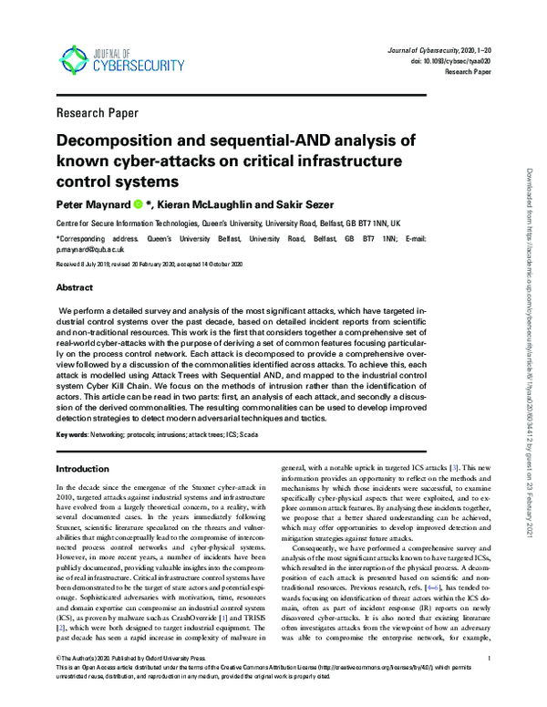 (PDF) Decomposition and sequential-AND analysis of known cyber-attacks on critical ...