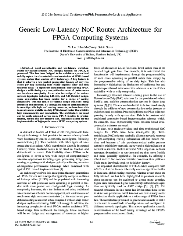 (PDF) Generic Low-Latency NoC Router Architecture for FPGA Computing Systems | Sakir Sezer ...