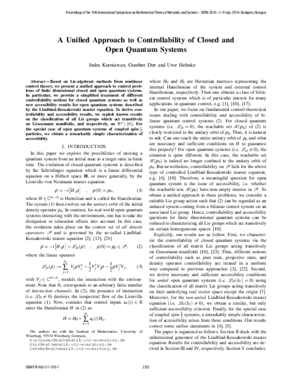 (PDF) A Unified Approach to Controllability of Closed and Open Quantum ...