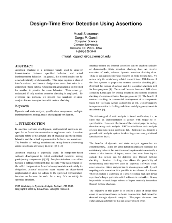 Pdf Design Time Error Detection Using Assertions 2366