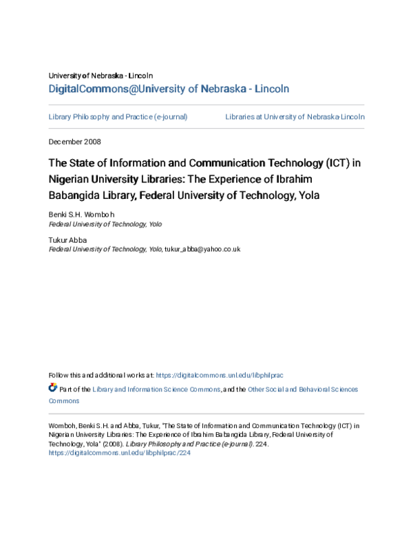 (PDF) The State of Information and Communication Technology (ICT) in ...